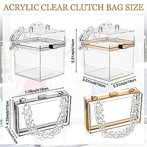4 Pcs Women Clear Purse Acrylic Clear Clutch Bag Square Jelly Evening Bag with 2 Pcs Removable Gold Chain Strap Vintage Clear Cross Body Bag Transparent Cute Clutch Purse for Dinner Party Wedding