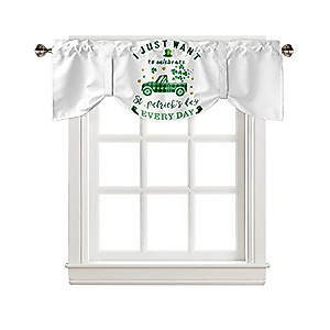 Tie Up Curtain Valances Window Topper,Shade Valance for Kitchen Windows St. Patrick's Day Plaid Truck with Clover and Gold Coins Rod Pocket Tie-up Curtains Window Treatment Drapes White 42"x18"
