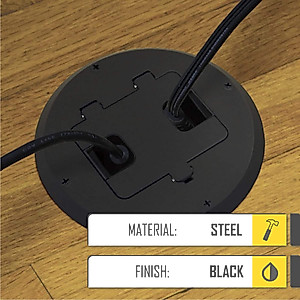 RACO 6239BK Floor Kit with Recessed Duplex 15A TR Device and Adjustable Steel Box, 1-Gang, Black