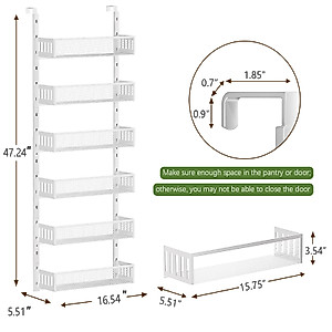 DAOTENGQL 6-Tier Over The Door Pantry Organizer with Mesh Baskets, Adjustable & Stable Hanging Spice Rack for Kitchen, Bathroom, Bedroom, and Baby Essentials Storage (16" W 6-Tiers, White)