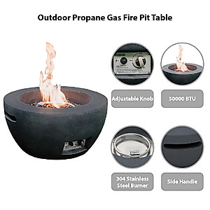 Kante 25" Diameter Round Concrete/Metal Outdoor Propane Gas Smokeless Bowl Patio Heater, Fire Pit Table 50,000 BTU & Weather Resistant Cover, Charcoal