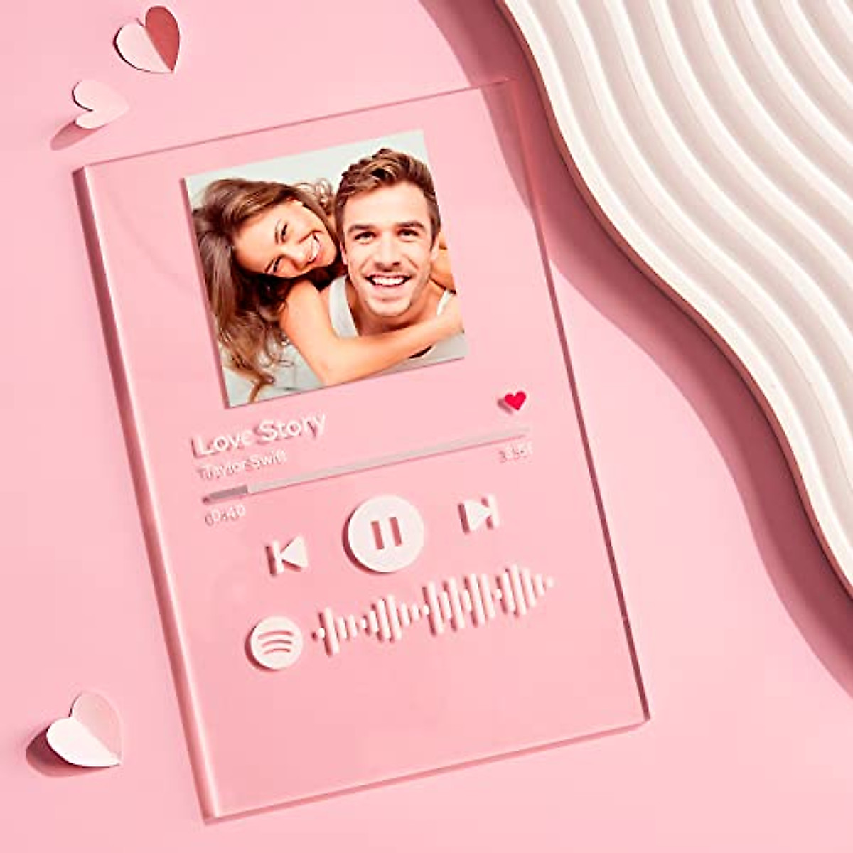 VEELU Personalized Acrylic Song with Photo - Customized spotify Music Plaque - Custom Transparent Picture Album Cover Scannable Spotif Code Night Light - Customized Gifts for Lovers