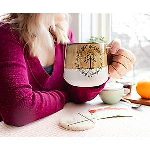 Silver Buffalo The Lord Of The Rings Gondor Elven Text Tapered Pottery Mug | Large Coffee Cup For Tea, Espresso, Cocoa | Holds 18 Ounces