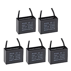 YOKIVE 5Pcs Ceiling Fan Capacitor CBB61, Metallized Polypropylene Film Capacitor Great for Fans Pumps Motors Running (1.8uF 450V AC 2 Wires 50/60Hz)