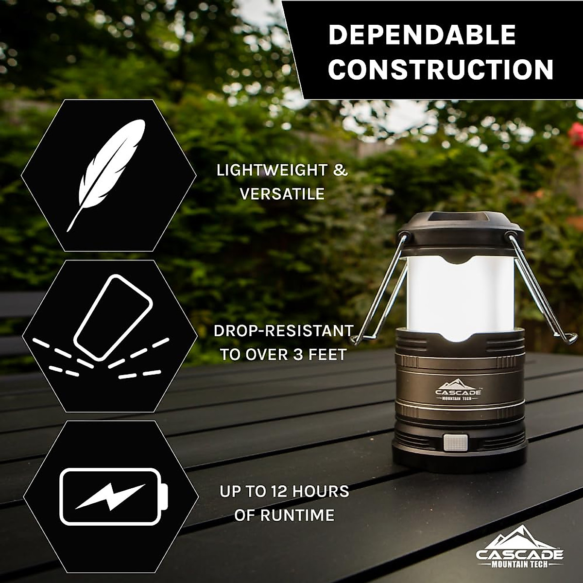 Cascade Mountain Tech Pop-Up IPX4 Water-Resistant LED Lantern with 4 Light Modes - 3 Pack