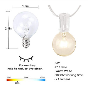 Afirst Outdoor String Lights 50FT with 53 Globe Bulbs Patio String Lights Weatherproof Outdoor Hanging Lights for Garden/Backyard Party/Wedding-White Cord