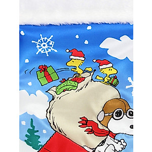 Peanuts Snoopy Kurt Adler Cuffed Satin Holiday Stocking (19", Blue/White)