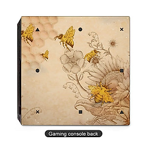 Retro Honey Bees and Wildflowers Sticker for P-S4 Controller Full Protective Skin Cover Design Wrap Decal Sticker Compatible with P-S4 Print