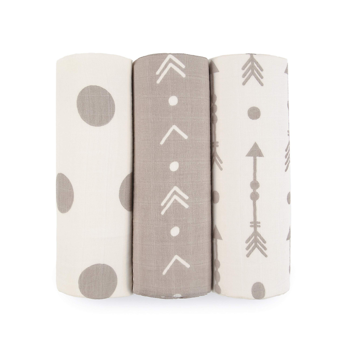 Tadpoles 100% Cotton 3 Pack Swaddle Muslin Receiving Blanket for Boys and Girls with Printed Small Arrows Natural and Cream, 45 x 45 inch