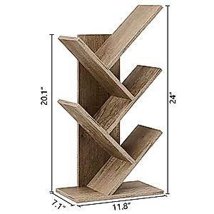 Hoctieon 4 Tier Tree Bookshelf, 4 Shelf Bookcase, Modern Book Storage, Free Standing Tree Bookcase, Utility Organizer Shelves for Home Office, Living Room, Bedroom, Greige