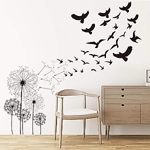 ELOOR Dandelion Birds Wall Decals Flying Flowers Wall Stickers Dandelion Wall Art Living Room Bedroom Decor for Living Room Kids Room(Black)