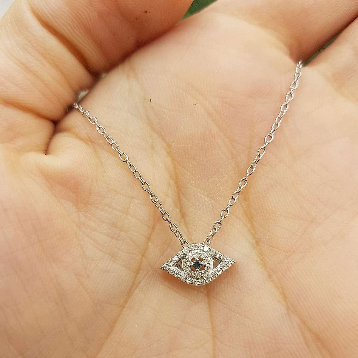 Dazzlingrock Collection 0.15 Carat (ctw) 10K Blue & White Diamond Ladies Eye Pendant (Silver Chain Included), White Gold