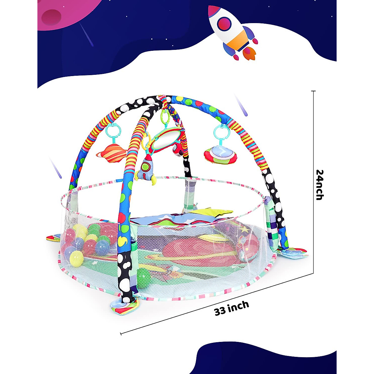 Siairo Jumbo Baby Activity Gym Folding Baby Play Gym Play Mat with Ball Pit & Hanging Mobiles, Surrounding Mesh for Newborn, Infant, Babies, Toddlers