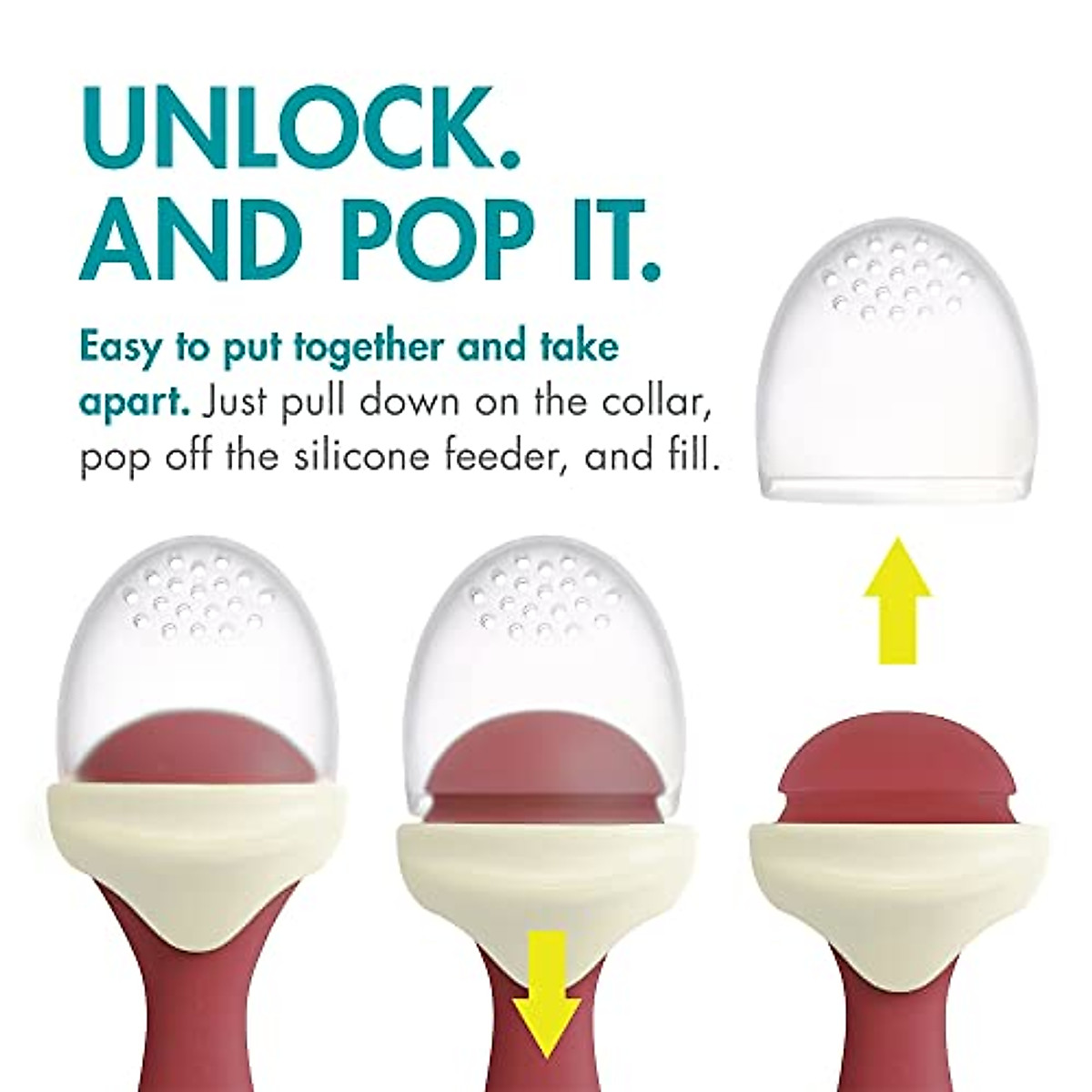 Boon PULP Silicone Baby Feeder — 2 Count — Orange/Pink and White/Mauve — Soft Silicone Vegetable and Fruit Feeders — Teething Baby Essentials