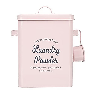 Zerodeko Farmhouse Laundry Powder Container Metal Laundry Detergent Storage Canister Laundry Soap Dispenser Booster Beads Holder with Scoop for Laundry Room Decor Pink