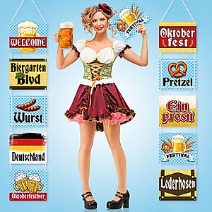Oktoberfest Decorations, Laminated Bavarian Oktoberfest Banner German Beer Festival Signs Oktoberfest Party Decorations Supply Decor Paper Cutouts with 2 Ropes and Glue Point Dots (Style 1)