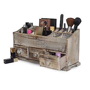 Vanity Drawer Beauty Organizer 3 Drawers - Wooden Cosmetic Storage Box for Neat & Organize Storing of Makeup Tools, Small Accessories at Home & Office Vanities & Bathroom Counter-top (Rustic)