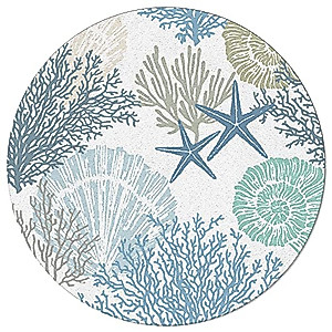 Round Area Rug 4ft Nautical Coastal Ocean Coral Rug Soft Sofa Nursery Carpet Floor Mat Non Slip Area Rugs for Indoors/Outdoor Living Room Bedroom Dining Room Home Decor Beach Themed Blue Teal Rug