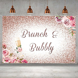 P.G Collin Brunch & Bubbly Floral Glitter Banner Backdrop Sign Bridal Wedding Shower Bachelorette Party Decorations Supplies for Women 6 x 4ft Rose Gold…,Rose Gold