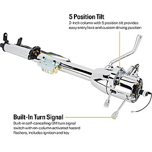 Universal GM Tilt Steering Column with Shifter, 30" Chrome, 2-inch Diameter with 5-Position Tilt, Compatible with ’69-’94 GM Specs, Includes Billet Accessories and Adaptable Wiring