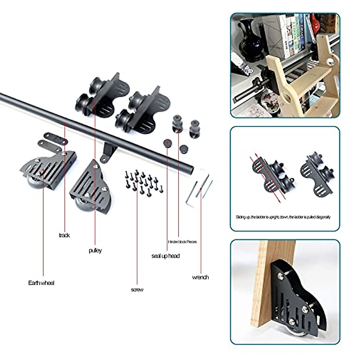 Stand Up Black Rolling Home Office Library Hardware Tensible Sliding Roller (No Ladder) Sliding Barn Door Kit (Size : 3.3ft/100cm Track Kit) (13ft/400cm Track kit) (16ft/500cm Track kit)