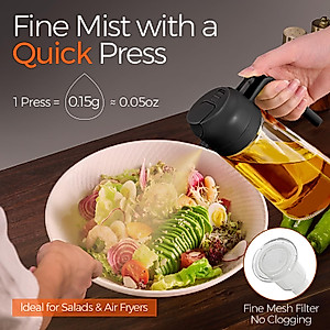YARRAMATE Oil Sprayer for Cooking, 2 in 1 Olive Oil Dispenser Bottle for Kitchen, 16oz/470ml Premium Glass Oil Bottle, Food-grade Oil Mister for Air Fryer, Salad, Frying, BBQ (Black)