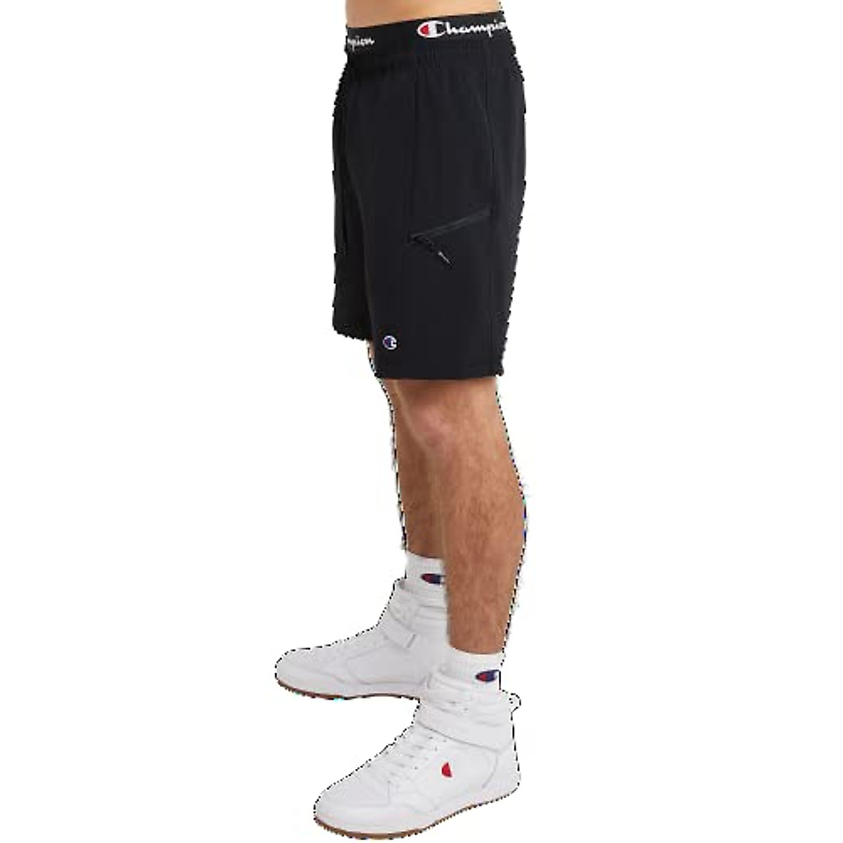Champion, Lightweight, Hybrid Gym Shorts for Men, 7", Black Waves Script, Large