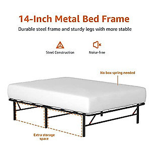 Amazon Basics Foldable Metal Platform Bed Frame with Tool Free Setup, 14 Inches High, Full, Black