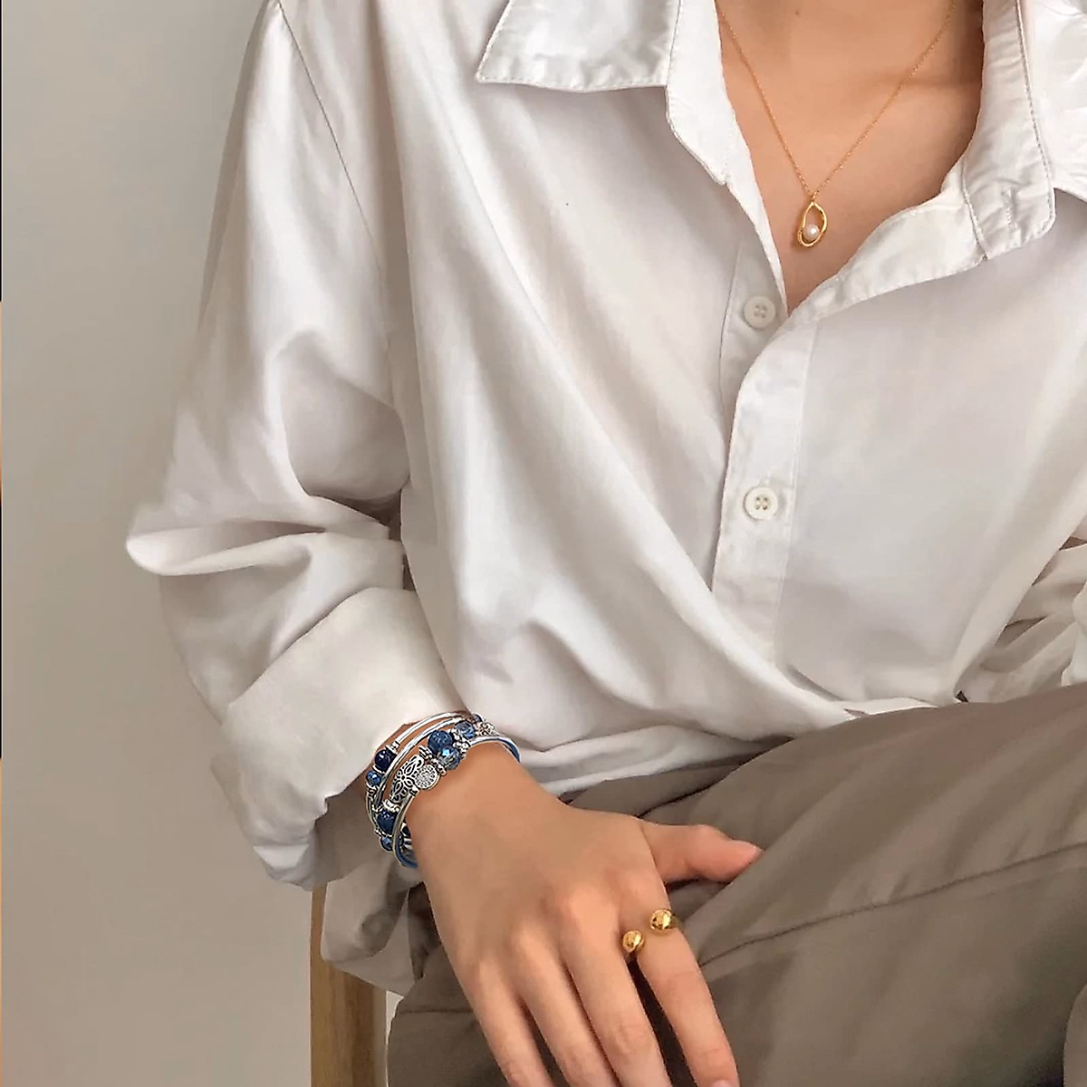 FULU AUTUMN Stackable Beaded Bracelets for Women Boho Wrap Silver Bracelet Layered Fashion Jewelry Gifts for Her(Blue)