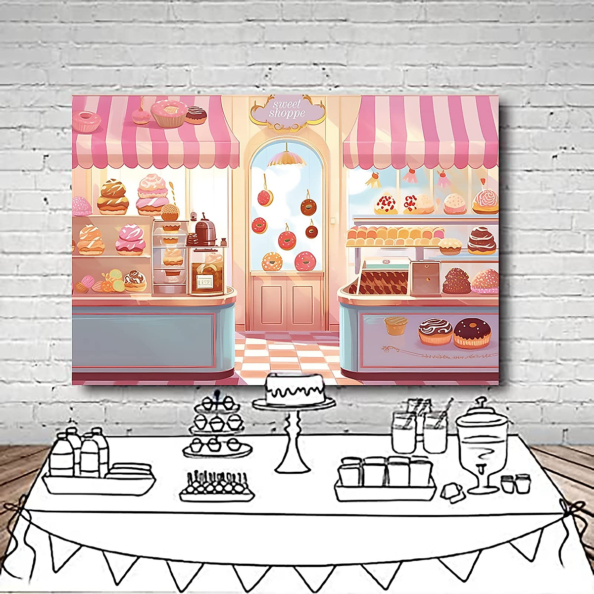 MAQTT Sweet Shop Backdrop Candy Princess Dessert Banner Shop Girl's Birthday Photography Background Children's Party Banner Baby Shower Donut Ice Cream Table Decoration 5x3ft