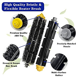 FETIONS Replacement Parts fit for i-Robot Room-ba 600 Series 614 618 620 630 640 650 660 675 680 685 690 692 694 695 Vacuum Cleaner Replenishment Kit- Includes 3 Filter, 3 Side Brush &1 Bristle Brush
