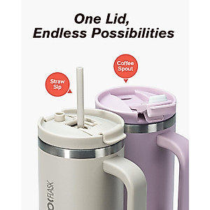 Coolflask 40 oz Tumbler with Handle and Straw Lid, Water Tumbler Insulated with 2-in-1 Leak-proof Lid, Coffee Tumbler Travel Mug Stainless Steel for Cup Holder, Keep Cold 24H Hot 12H, Purple