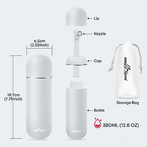 Easy@Home Portable Bidet for Travel: Handheld Sprayer Kit - Personal Hygiene Peri Bottle for Women & Men | Perineal & Postpartum Care Essentials | 380mL (12.8 oz) Large Capacity Bottle | EPB-01 Grey