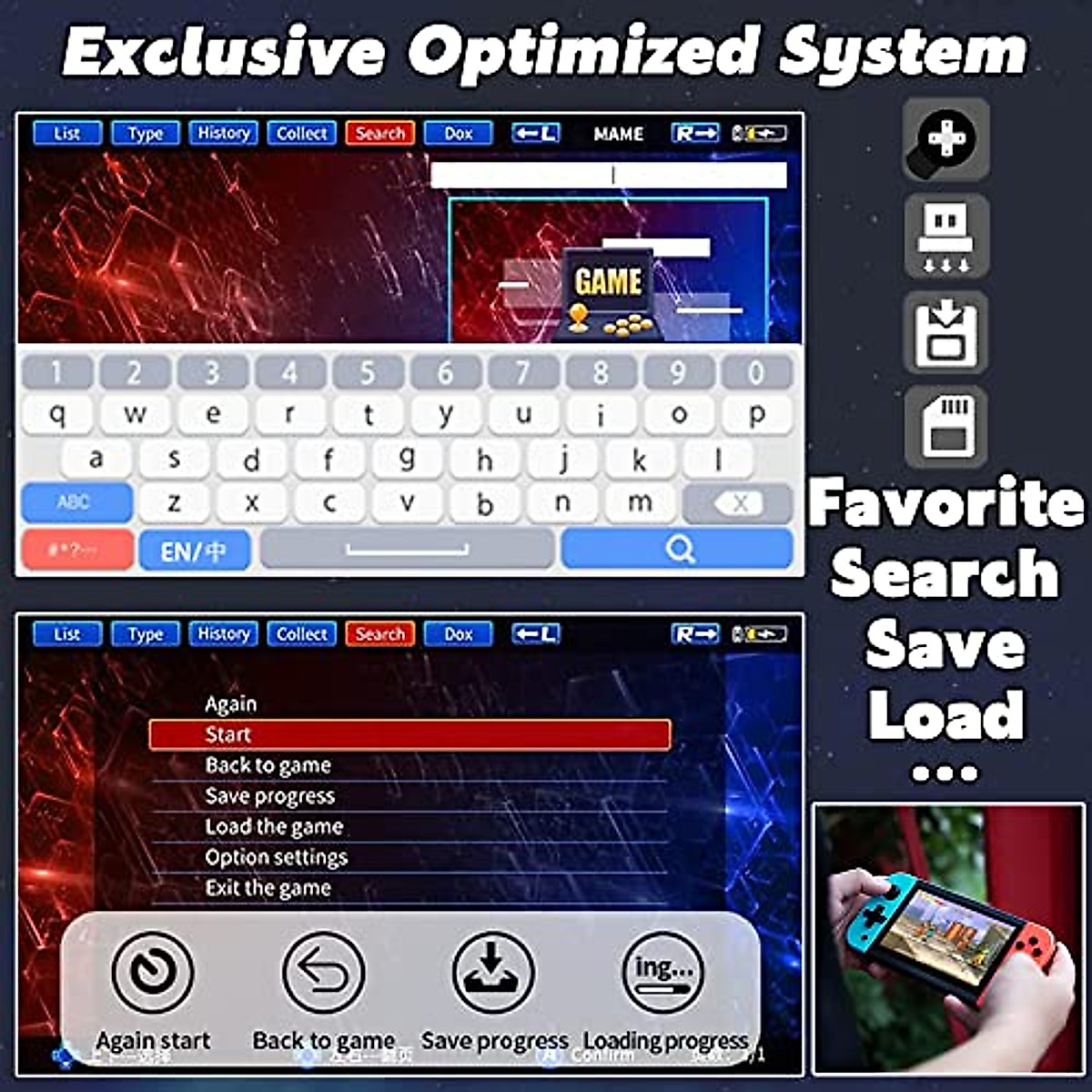 X51 Handheld Game Console 5.0 inch Pro Retro Games Consoles Classic Video Games Built-in Preinstalled Rechargeable Battery Portable Style Gaming Consoles 64GB Blue Red