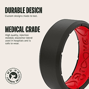 Groove Life Edge Black/Red Silicone Ring - Breathable Rubber Wedding Rings for Men, Lifetime Coverage, Unique Design, Comfort Fit Ring - Size 11