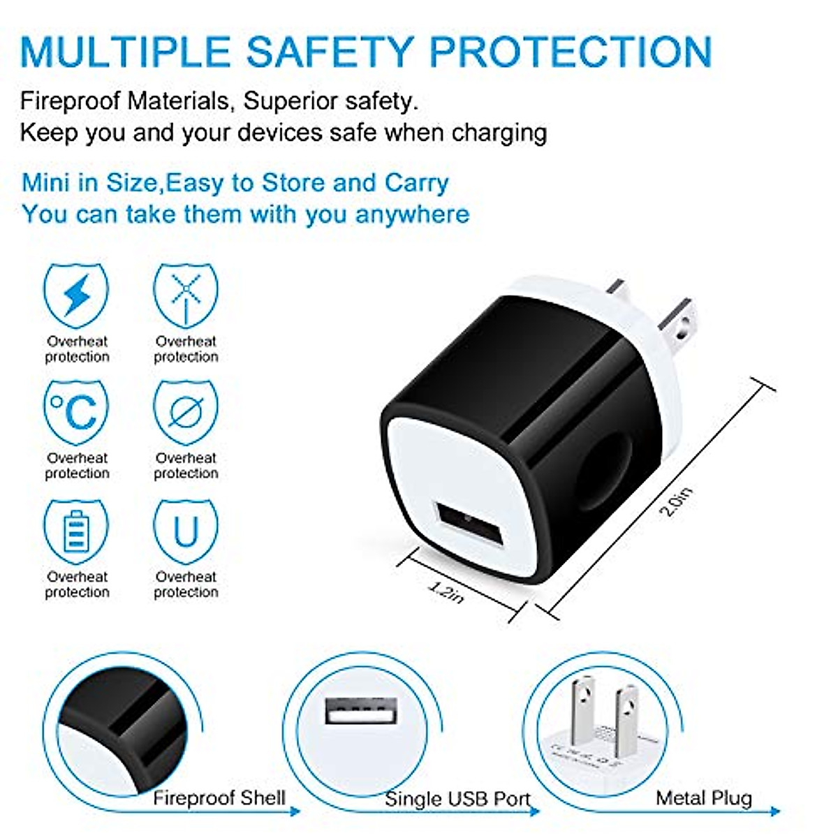 USB Type C Wall Charger Plug 5V 1A Power Adapter for Samsung Galaxy S22 S21s Ultra 5G S20 S10 S9 Plus Note 20 Note10 9 8, LG V70 V60 ThinQ G8 G6 with 2 Pack 6FT Type-C Fast Charging Cable Cords
