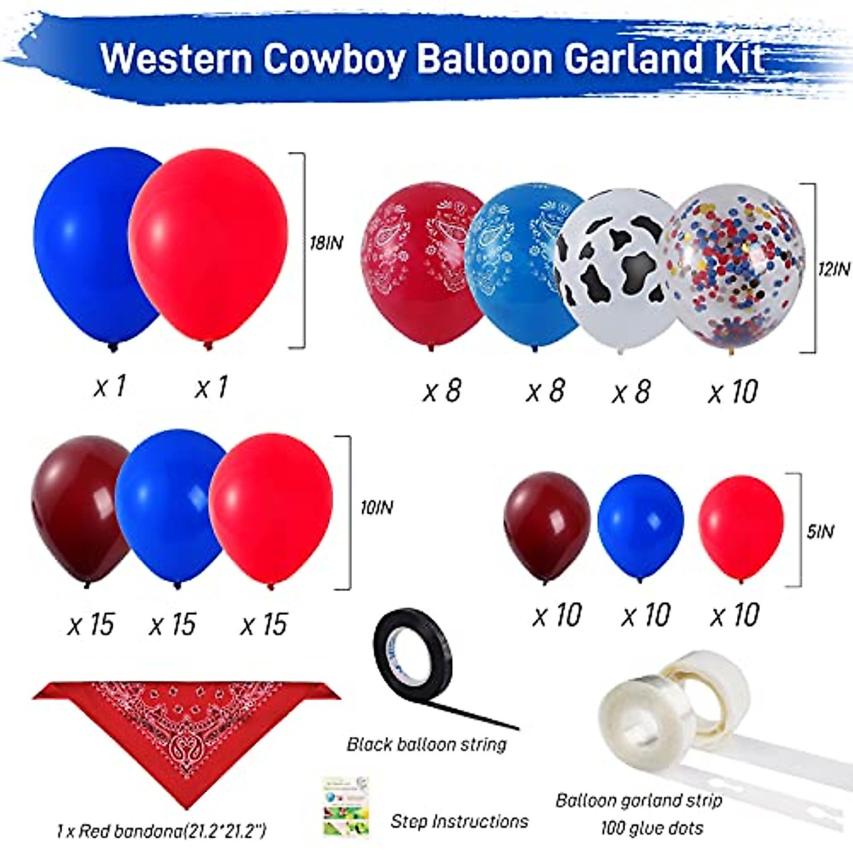 Western Cowboy Balloon Garland Red Blue Coffee Cow Cowboy Latex Balloons Confetti Balloon Bandana for Baby Shower Birthday Party Decorations