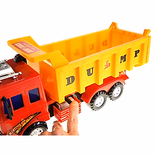PowerTRC 15" Push & Go Dump Truck Toy | Realistic Friction Powered Dump Construction Truck for Kids Ages 3 Up