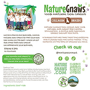Nature Gnaws Braided Collagen Sticks for Dogs 6" (5 Count) - Long Lasting for Aggressive Chewers and Large Dogs - Natural Beef Hide Dog Chew Bones