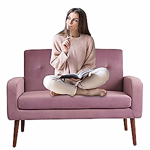 Sepnine 50" Modern Linen/Velvet Fabric Loveseat Sofa,Office Couch for Small Space, Living Room Soft Futon,Small Love Seats Couch for Bedroom (Velvet-DarkPink)