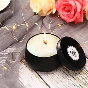 Candle Tin with Lids Candle Jars Portable Round Candle Tin Container Large Candle Metal Tin with 24 Thank You Sticker for DIY Bulk Candle Making Kitchen Candy 24 Pieces 8 oz (Black)