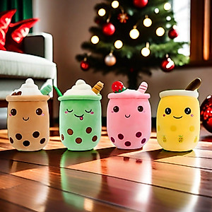 FSRONGXI 2 Pack Boba Plush, Stuffed Bubble Tea Plush Pillow Soft Cute Pearl Milk Tea Hug Pillows for Kids Girls Boys (Brown & Pink)