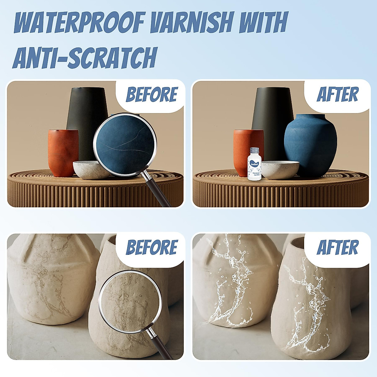 1DFAUL Air Dry Clay Varnish,50ml Gloss Finish Glaze for Air Dry Clay, Clay Paint for Pottery Air Dry, High Gloss & Scratch Resistant & Waterproof, Design for Air Dry Clay Pottery (Gloss Varnish)