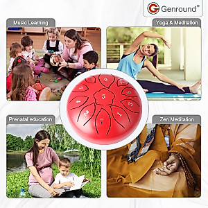 Genround Steel Tongue Drum, 6 inch 11 Notes Handpan Drums with Bag, Music Score, Stickers, Mallets & Finger sleeve, Percussion Instrument for Meditation Entertainment Musical Education Concert Yoga