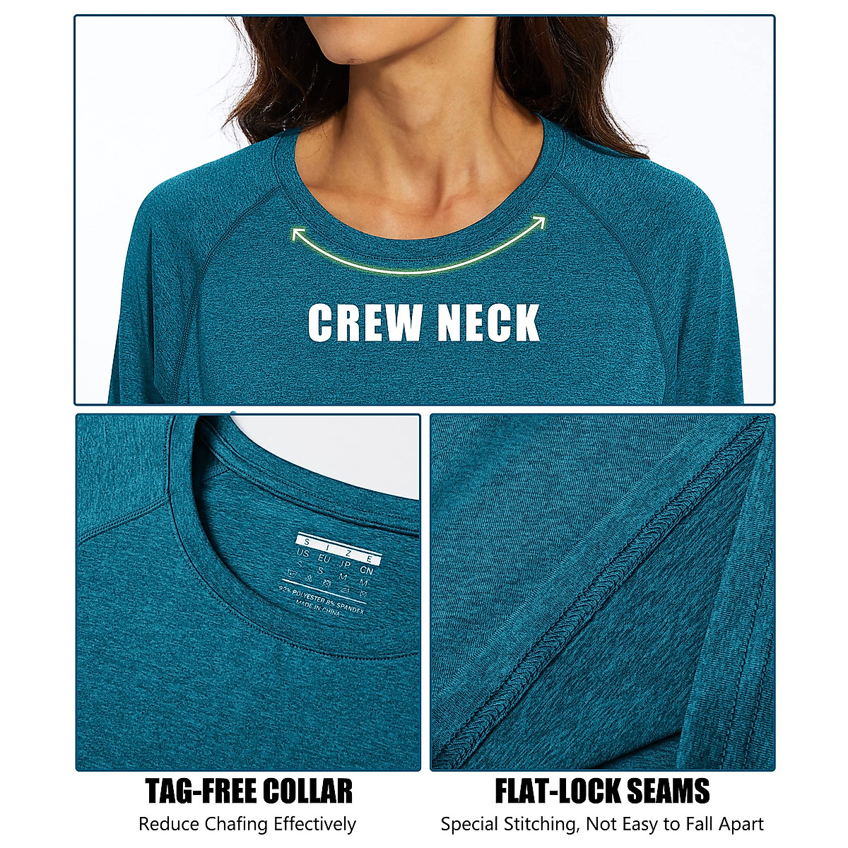 MAGCOMSEN Long Sleeve Shirts for Women Workout Running T Shirts Athletic Quick Dry Gym T Shirts Summer Lightweight Hiking Fishing T Shirts Peacock Blue L