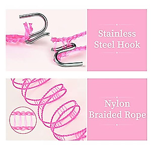 FuninCrea Washing Line 8m, Non-slip and Windproof Clothes Line, Portable Washing Line with 2pcs Stainless Hooks, Fence-Like Rope Washing Line for Indoor Outdoor Camping Traveling (pink)