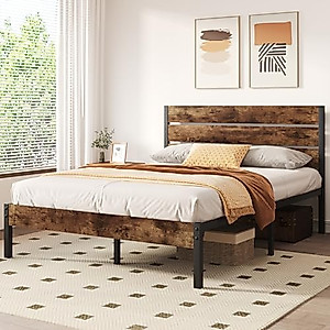 Foredawn Queen Bed Frame with Headboard and Footboard, 14 Inch Metal Platform Bed, Mattress Foundation, No Box Spring Needed, Noise Free, Under Bed Storage, Easy Assembly, Rustic Brown