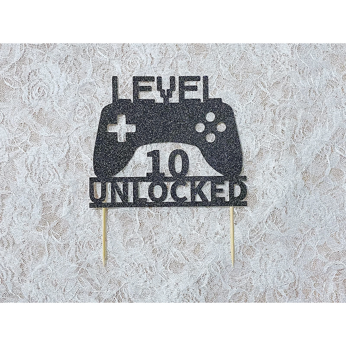 Level 10 Unlocked Cake Topper, Video Game Cake Topper, Game Controller Cake Topper for 10th Birthday Party Decoration