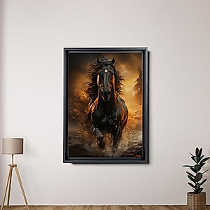 Majestic Black Stallion Galloping In The Clouds, Black Horse On Salt Flats, Canvas Print, Black Horse Print, Black Horse Wall Art, Wall Art, Art Print
