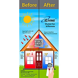 iLiving 10" Shutter Exhaust Fan with Wireless Smart Remote Controlled Thermostat and Humidity, Variable Speed Wall Mounted Attic Vent Fan, Chicken Coop Ventilation, 820 CFM, 1200 SQF Coverage Area